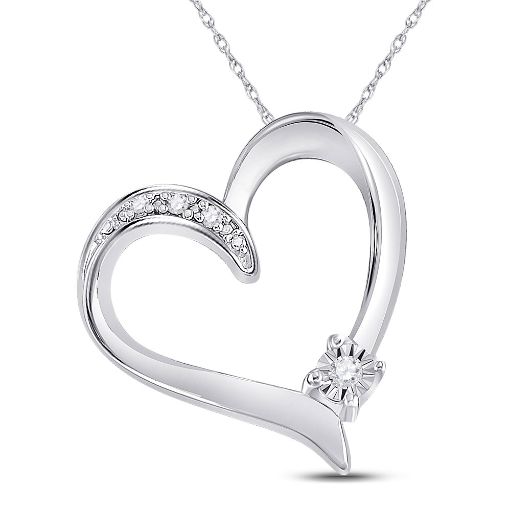 Silver Diamond Solitaire Heart Pendant .03 CT | eBay
