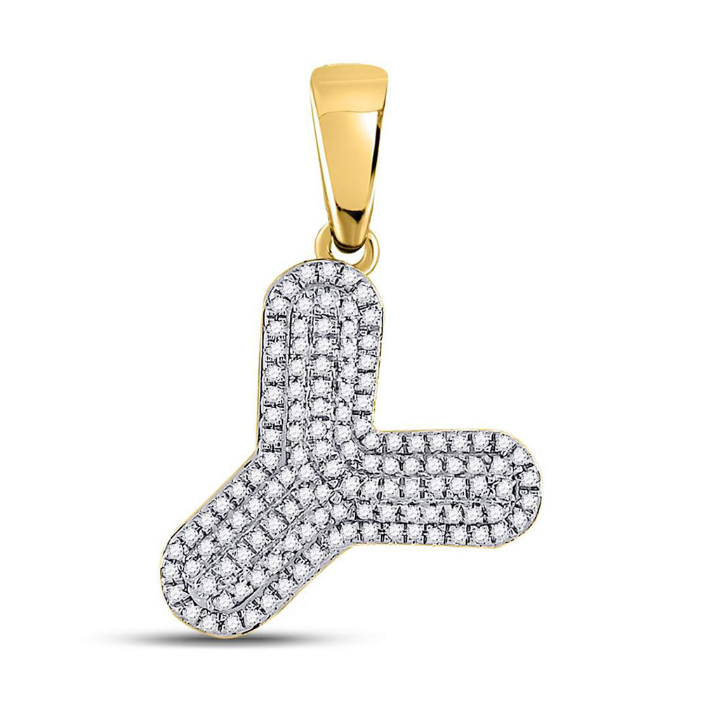 10kt Yellow Gold Mens Round Diamond Letter Y Bubble Charm Pendant 3/8 ...