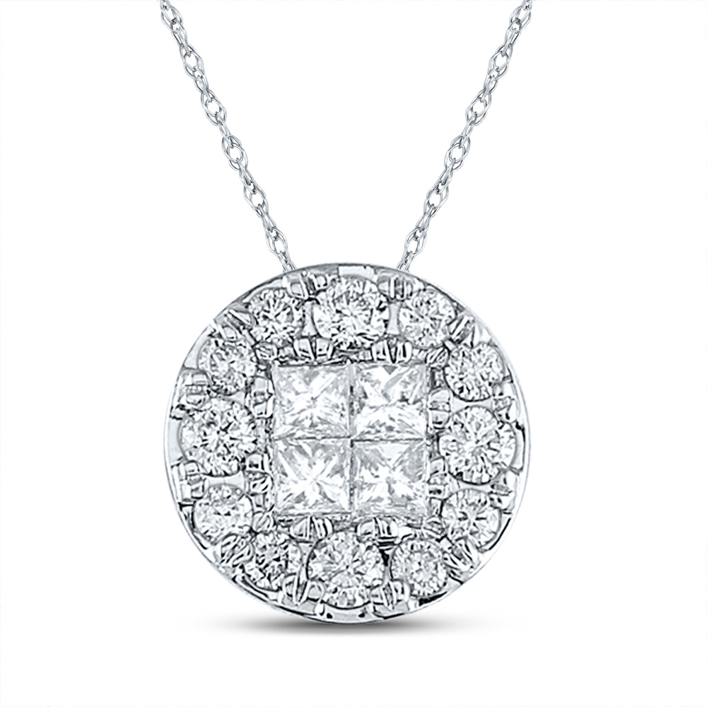 14kt White Gold Womens Princess Diamond Cluster Pendant 1 Cttw | eBay