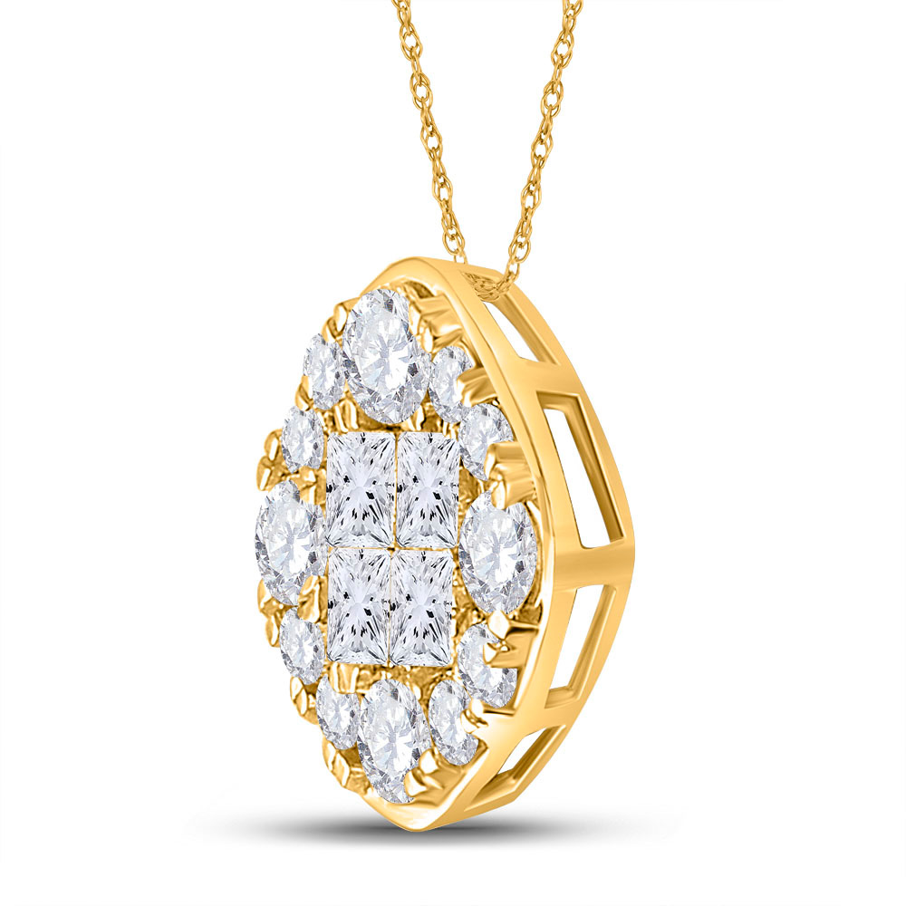 14kt Yellow Gold Womens Princess Diamond Offset Square Pendant 1 Cttw ...