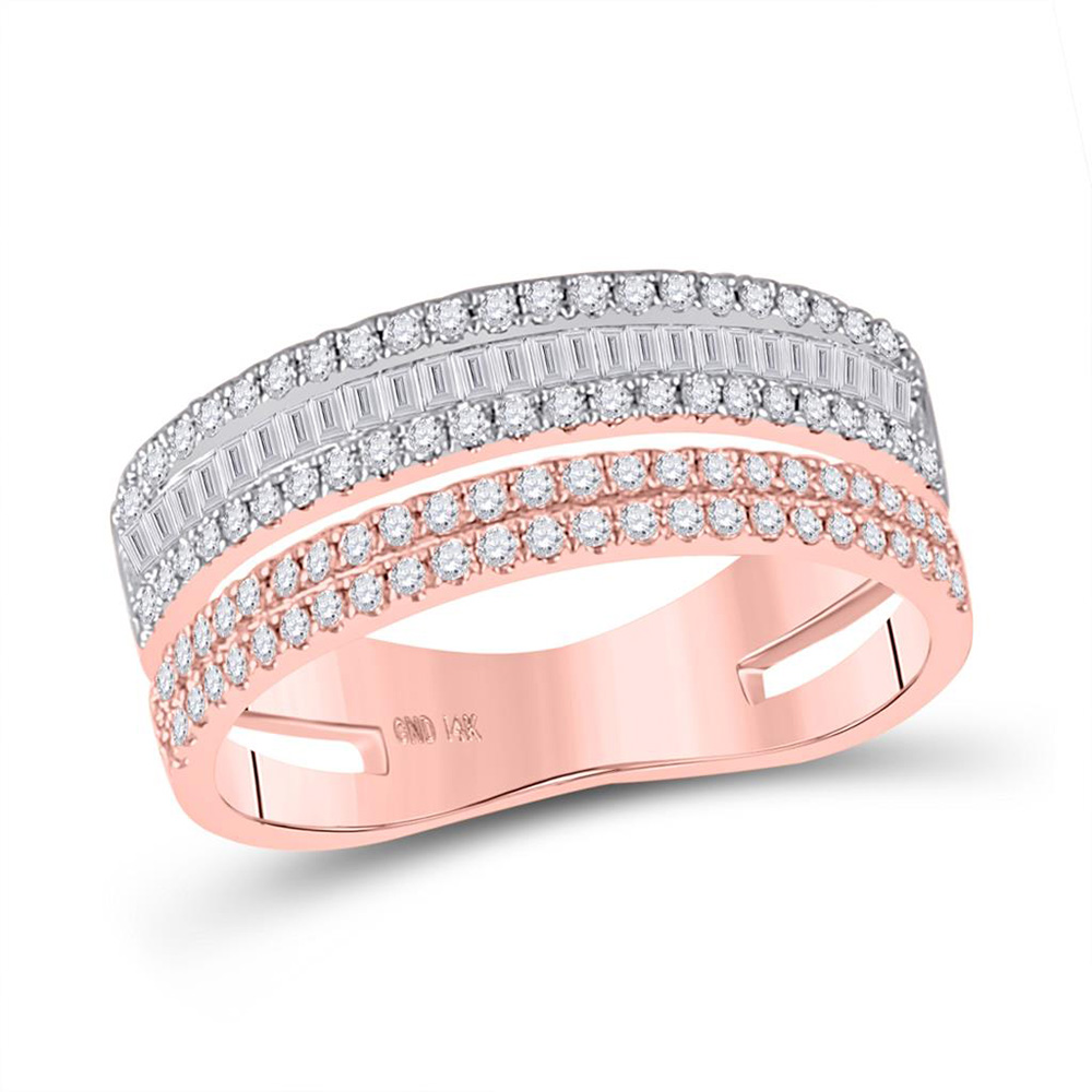14kt Rose Gold Womens Baguette Round Diamond Parallel Band Ring 3/4 ...