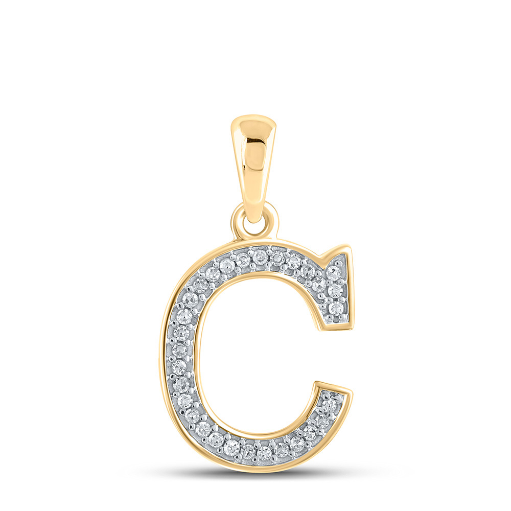 10kt Yellow Gold Womens Round Diamond Initial C Letter Pendant 1/12 ...