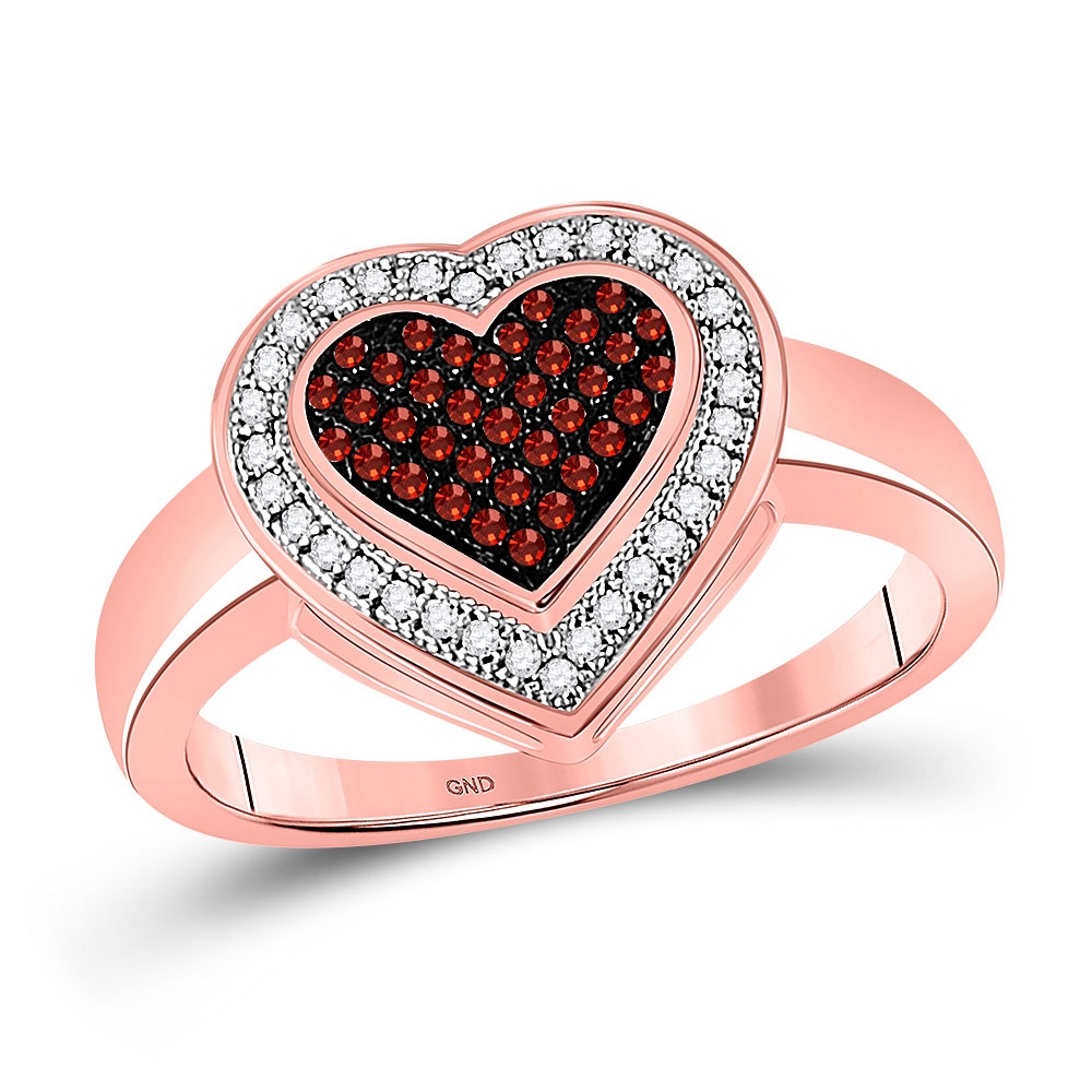 TheJewelryMaster 0.40ctw Brilliant Round Red & White Diamond Heart Ring